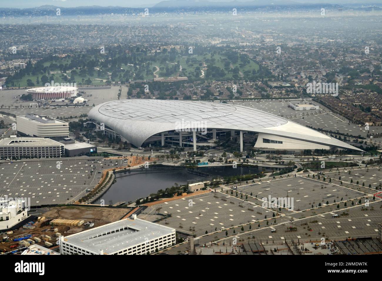 A general overall aerial view of the Intuit Dome construction site ...