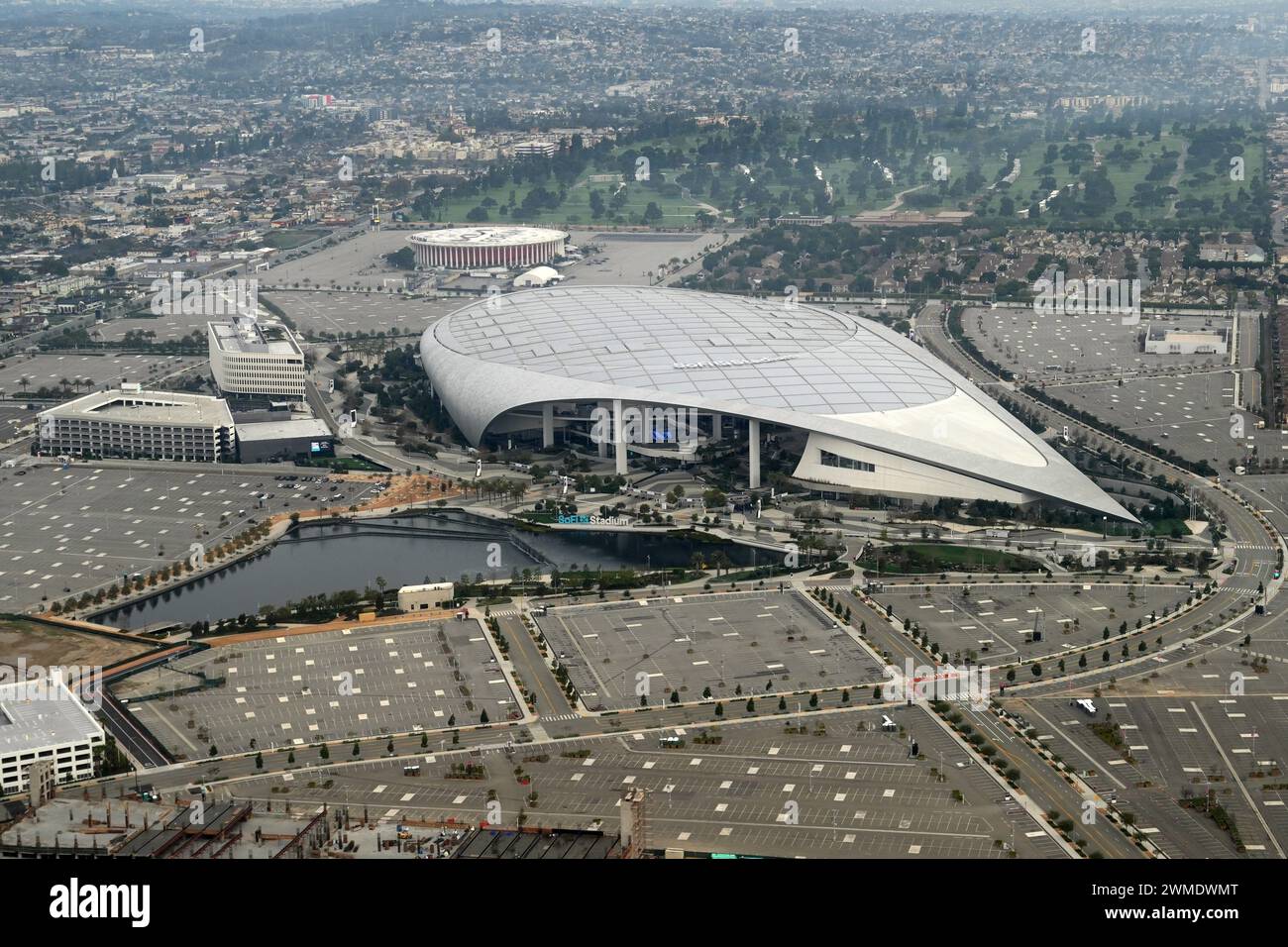 A general overall aerial view of SoFi Stadium, Sunday, Feb. 25, 2024 ...