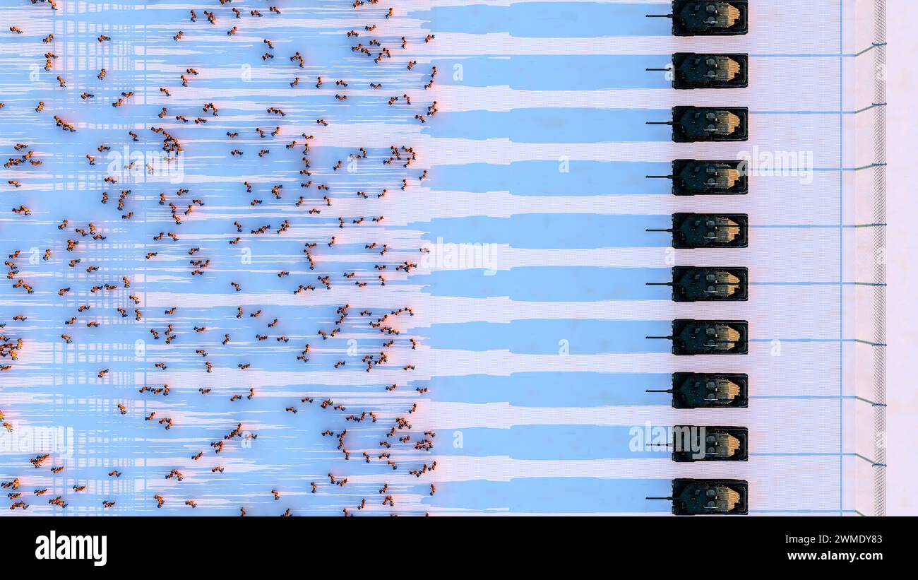 Aerial View of Military Tanks and Marching Soldiers in a Patterned ...