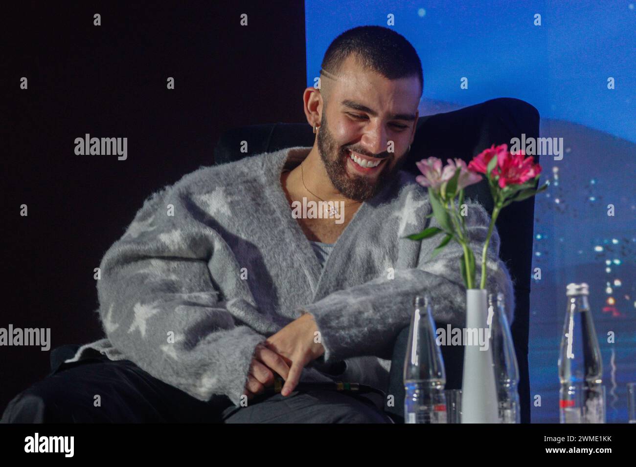 The jury and singer Manuel Turizo smiles during the festival . The Jury ...