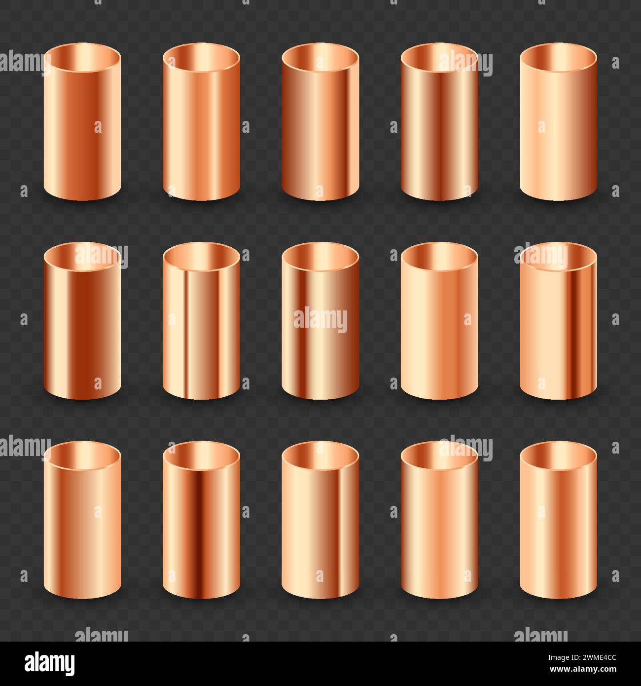 Copper pipes collection. Construction material, pipeline. Industry and ...