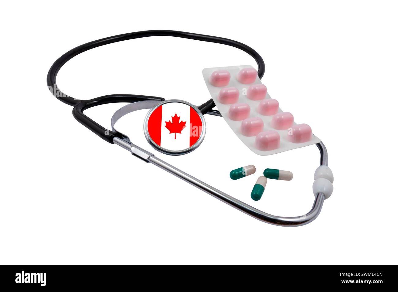 Medical stethoscope with a head in the shape of the Canadian flag and ...