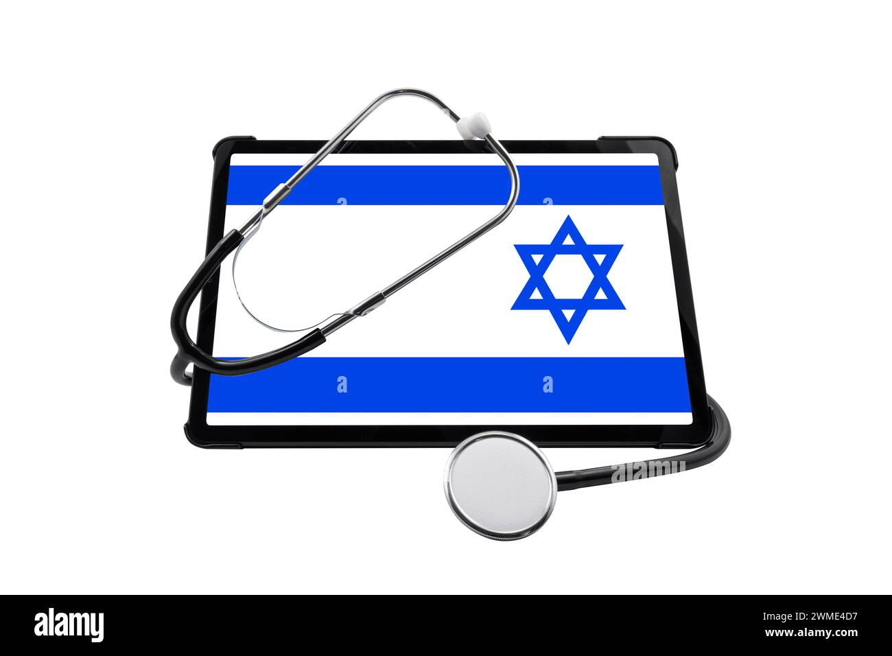 Tablet PC with Israel flag on screen and medical stethoscope isolated ...