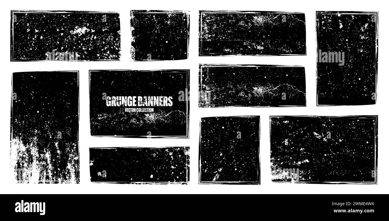 Grunge square frames, banners with stains and scratches. Brush stroke ...