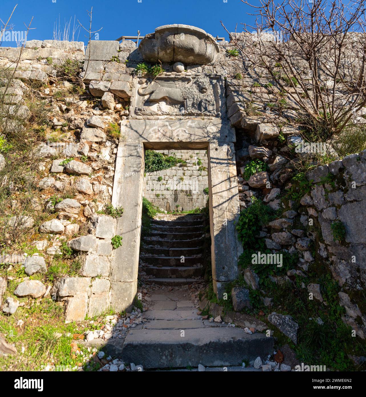 Kotor, Montenegro - FEB 14, 2024: The fortifications of Kotor are an ...