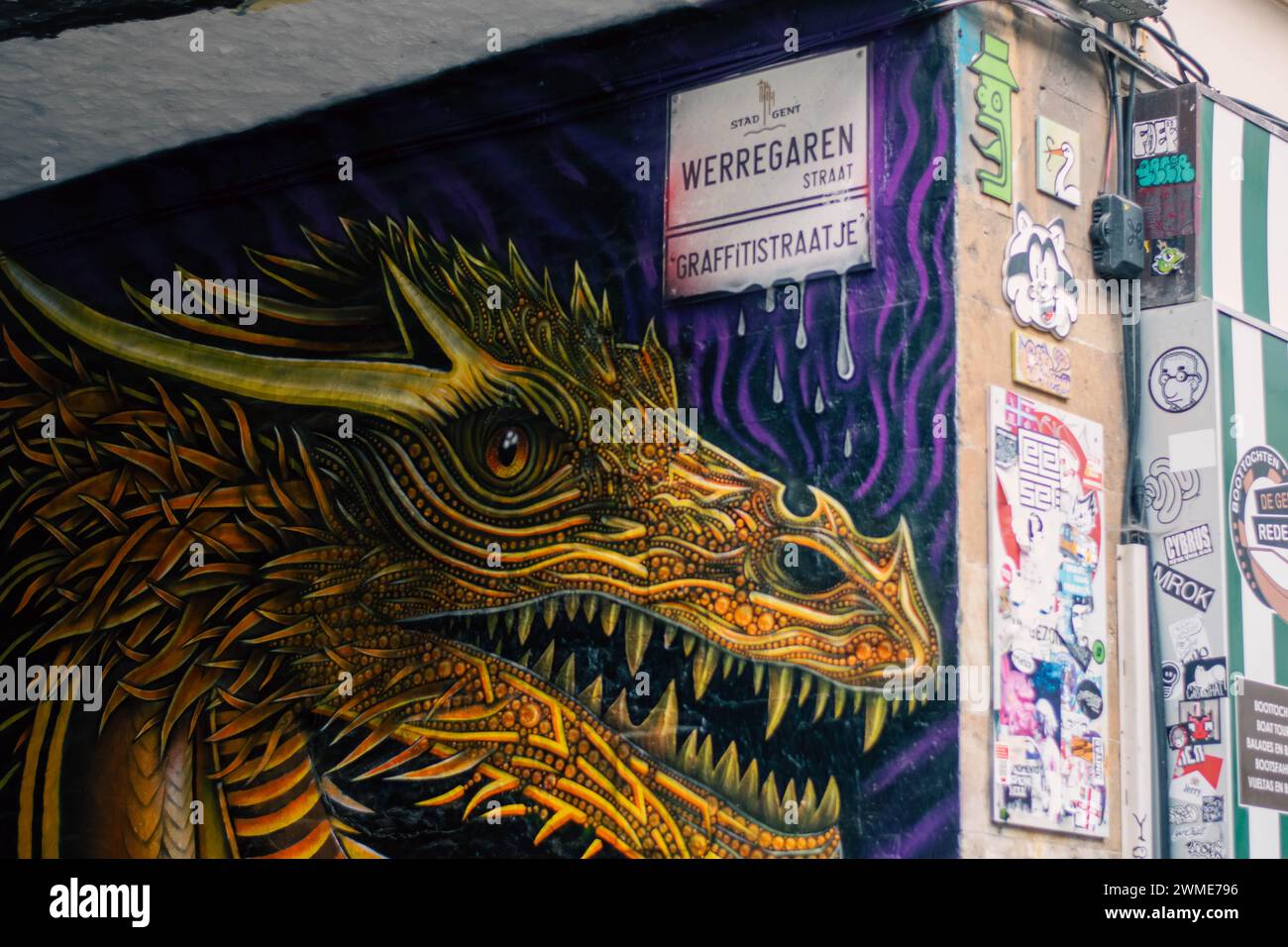 Gent, Belgium - January 31 2024: Graffiti street in Gent in a beautiful ...