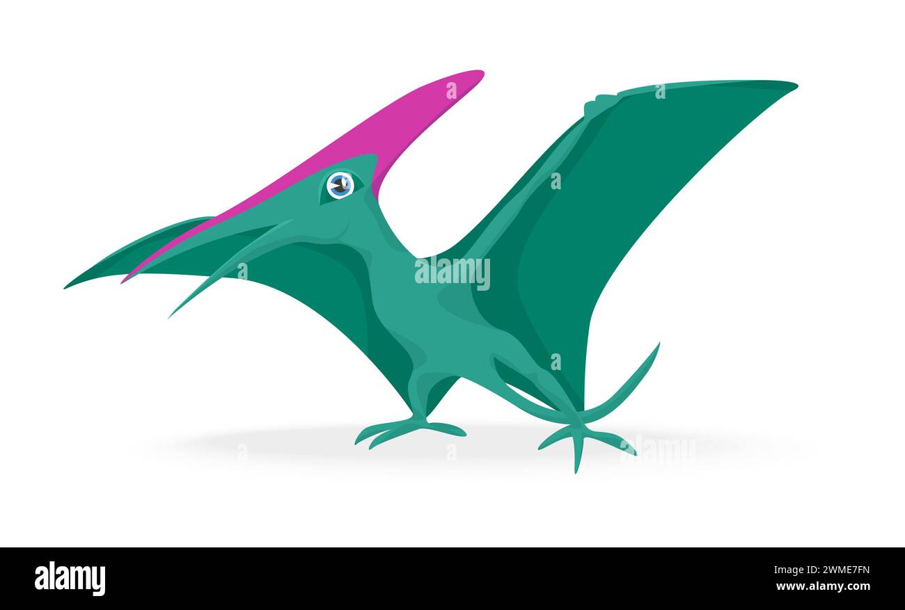 Cute green baby dinosaur, adorable prehistoric flying Pteranodon vector ...