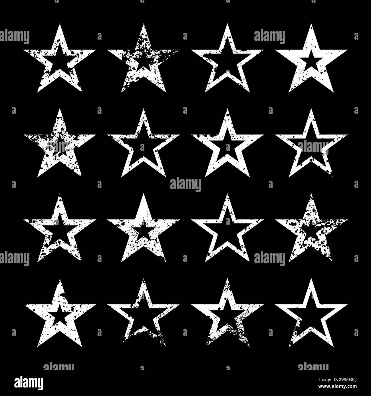 Vintage stars with cracks and stains. Old hand-drawn sign, white simple ...