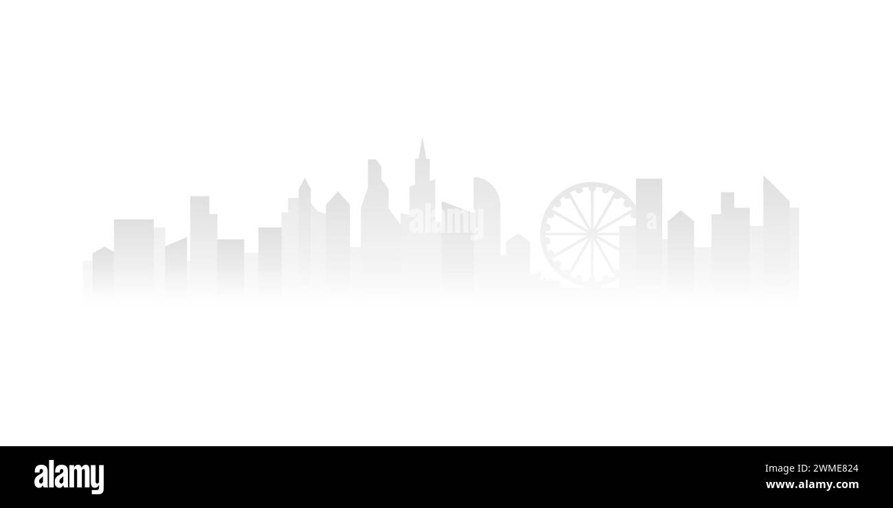 Gradient city skyline with silhouettes of Ferris wheel and high ...