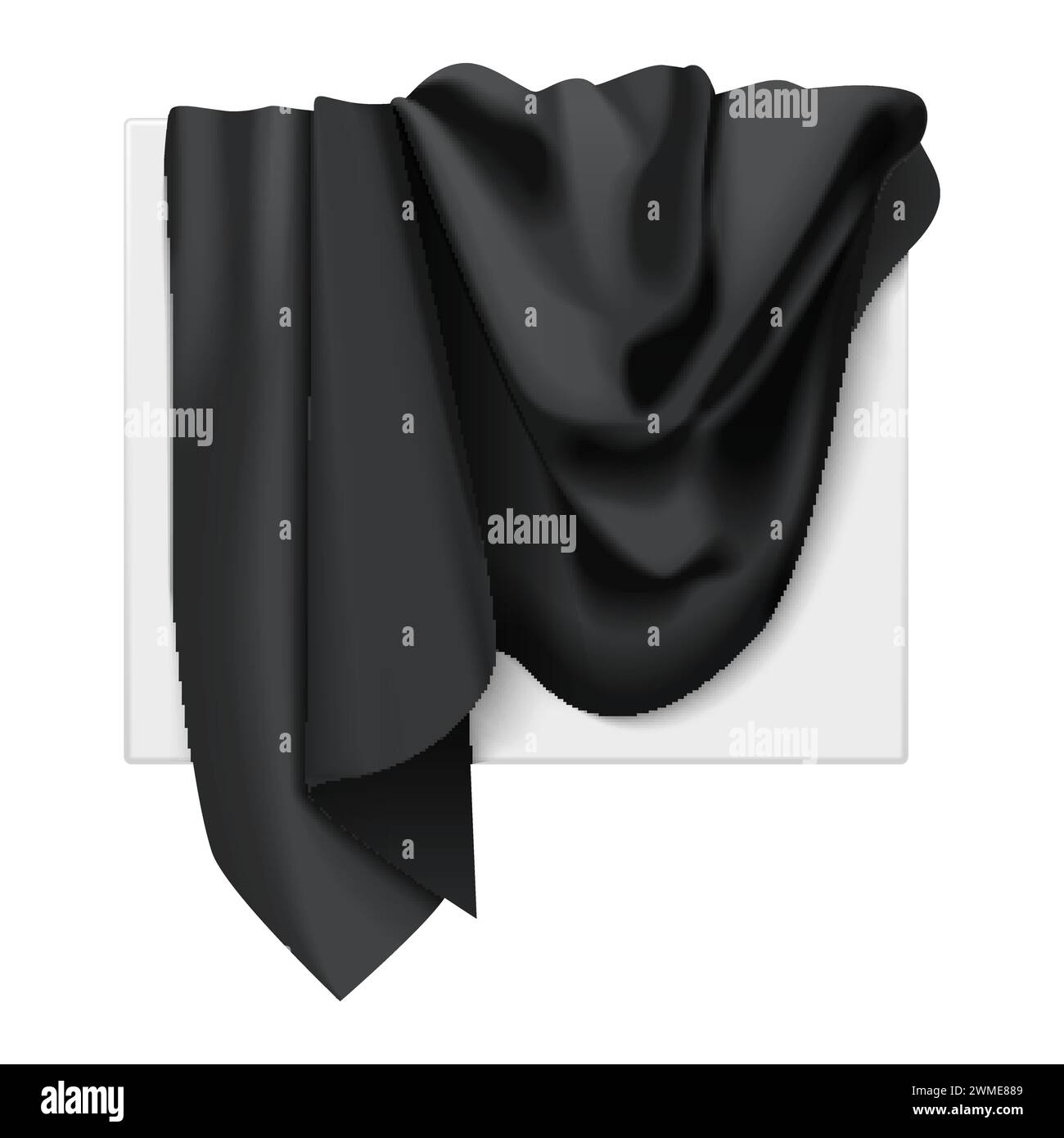 Silk cloth drapery cover on white frame, hidden object under satin ...