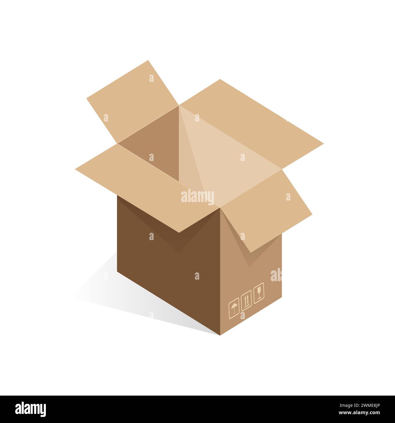 Isometric open empty cardboard box, unpacking delivery parcel vector ...