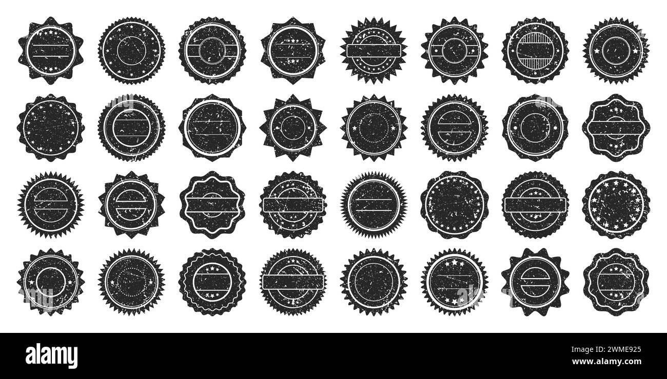 Post stamps, labels and badges. Grunge imprints and postmarks. Vintage ...