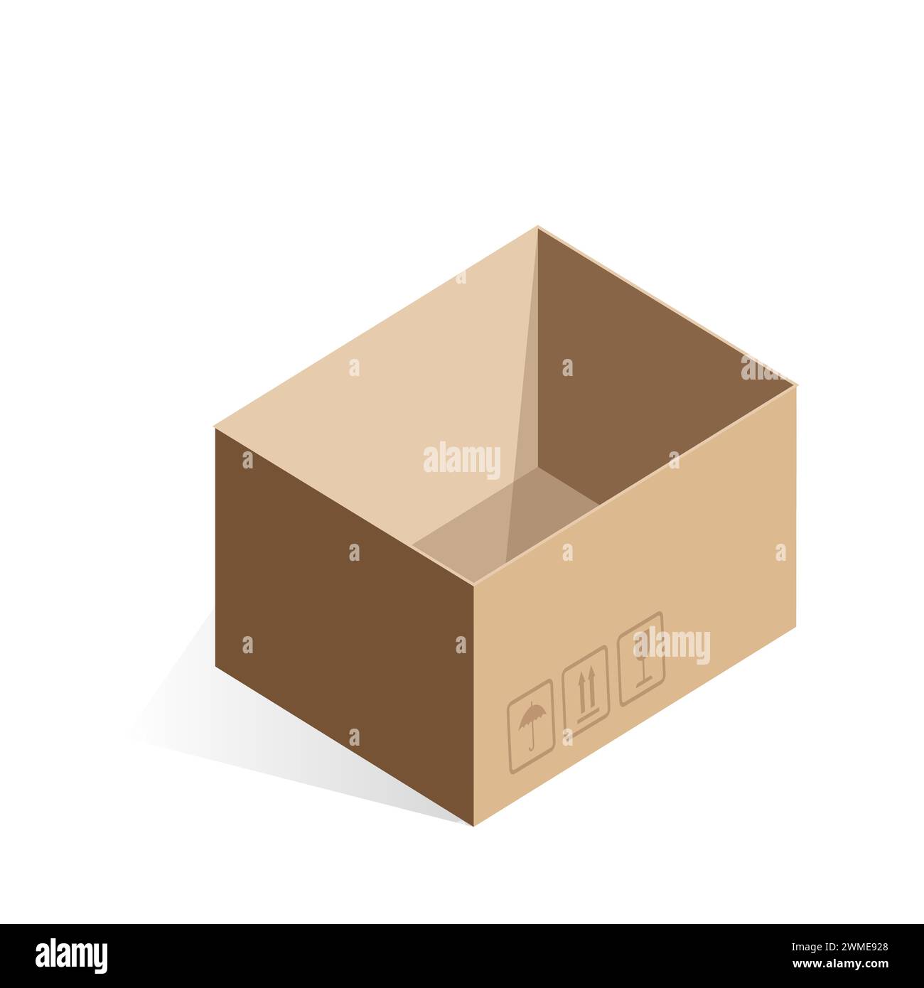 Isometric open empty cardboard box, carton brown crate packaging vector ...