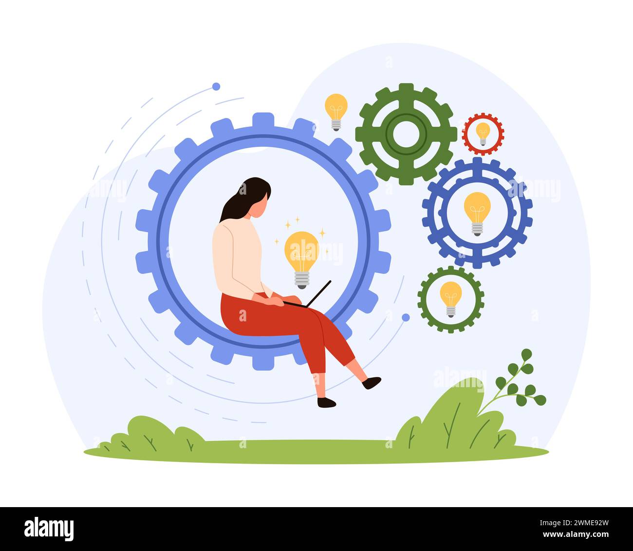 Productive employee work process, efficiency and productivity. Tiny ...