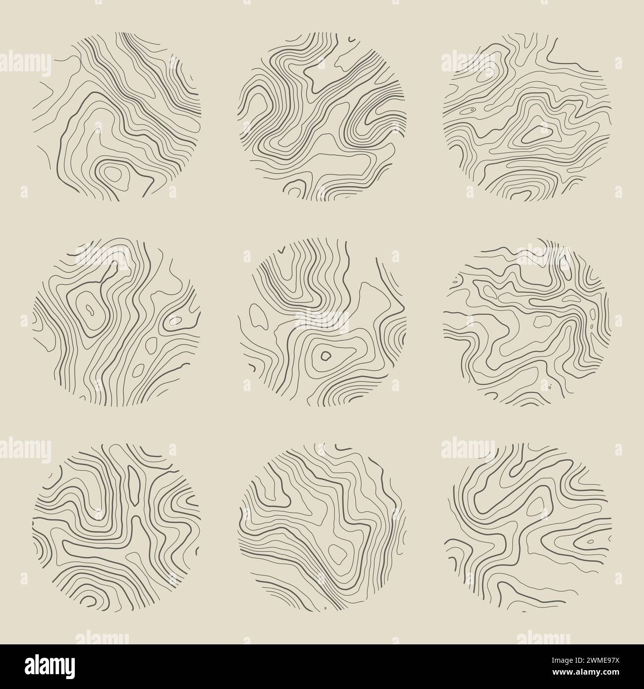 Topographic map with contour lines. Geographic terrain grid, relief ...