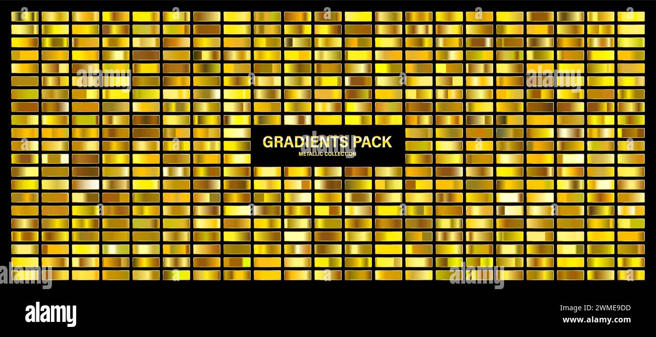 Golden glossy gradient, gold metal foil texture. Color swatch set ...