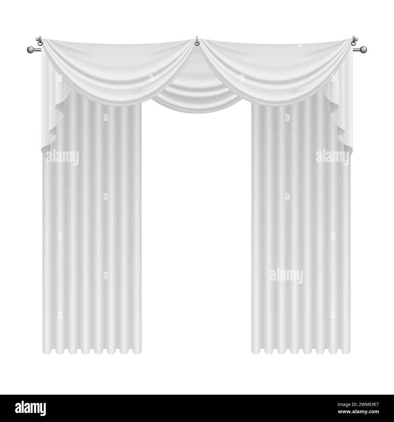 White luxury curtains, 3D elegant decor elements for window, room ...