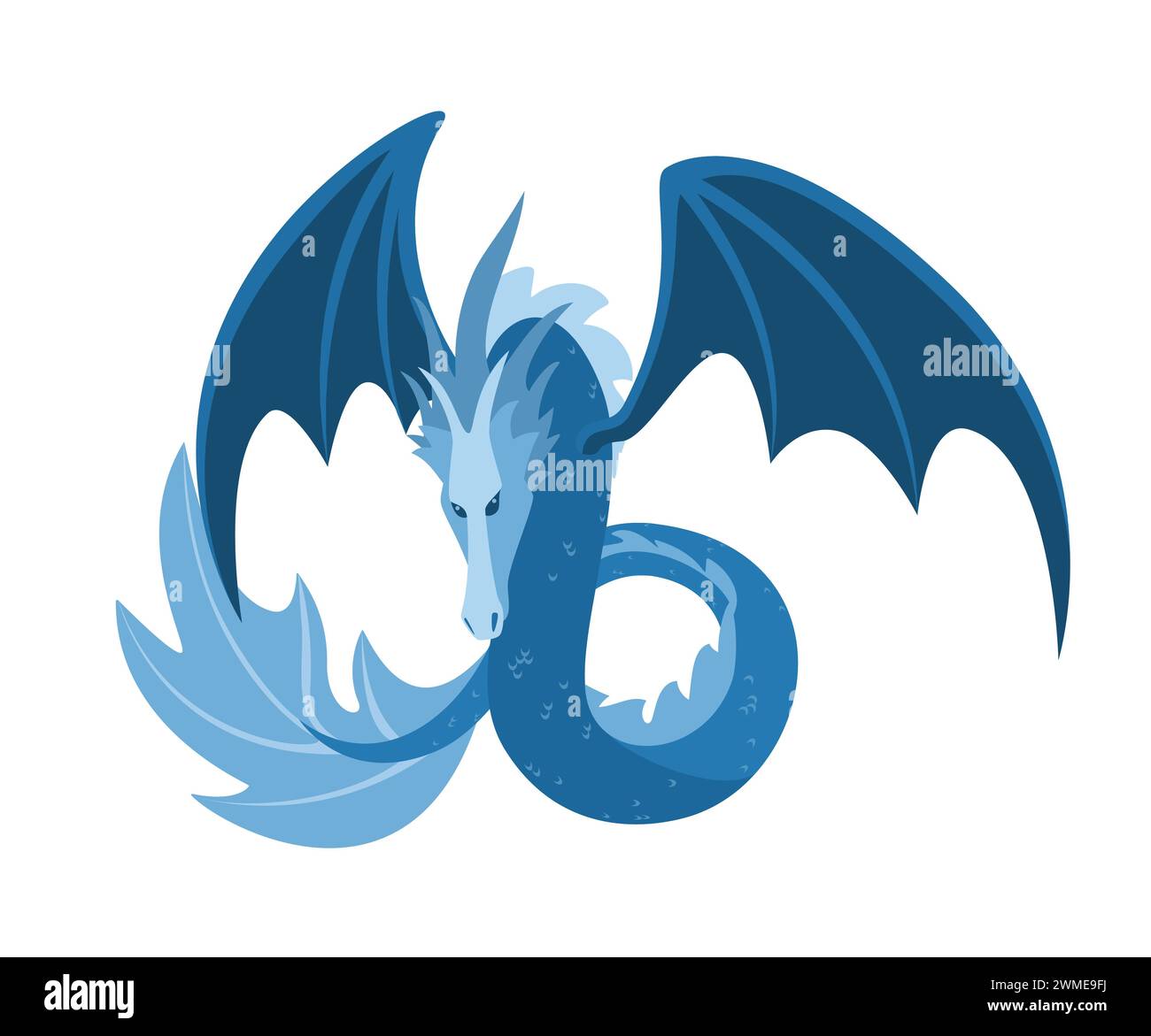 Cute blue dragon flying, fantasy character with wings and tail vector ...