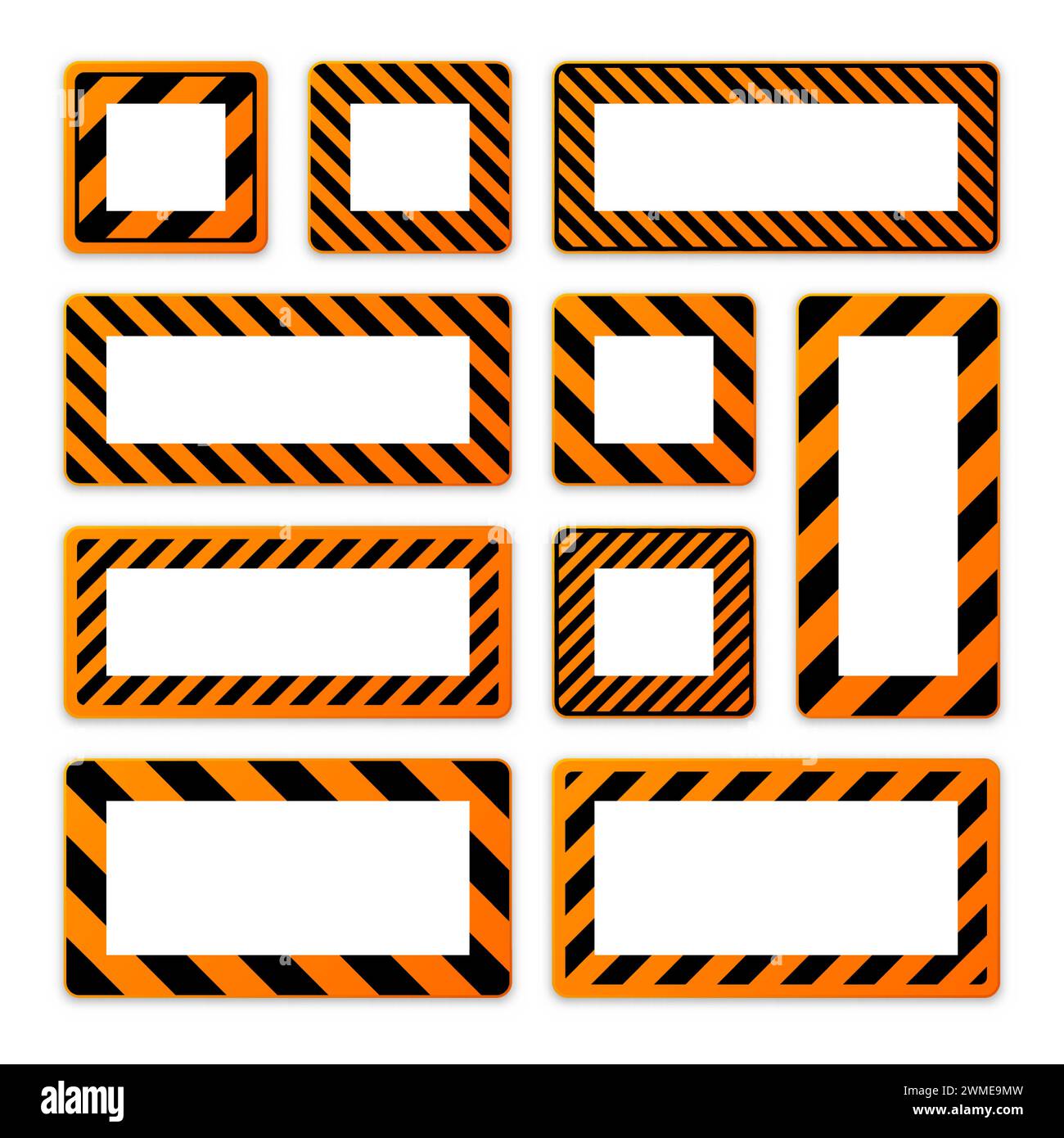 Various blank warning signs with diagonal lines. Orange attention ...