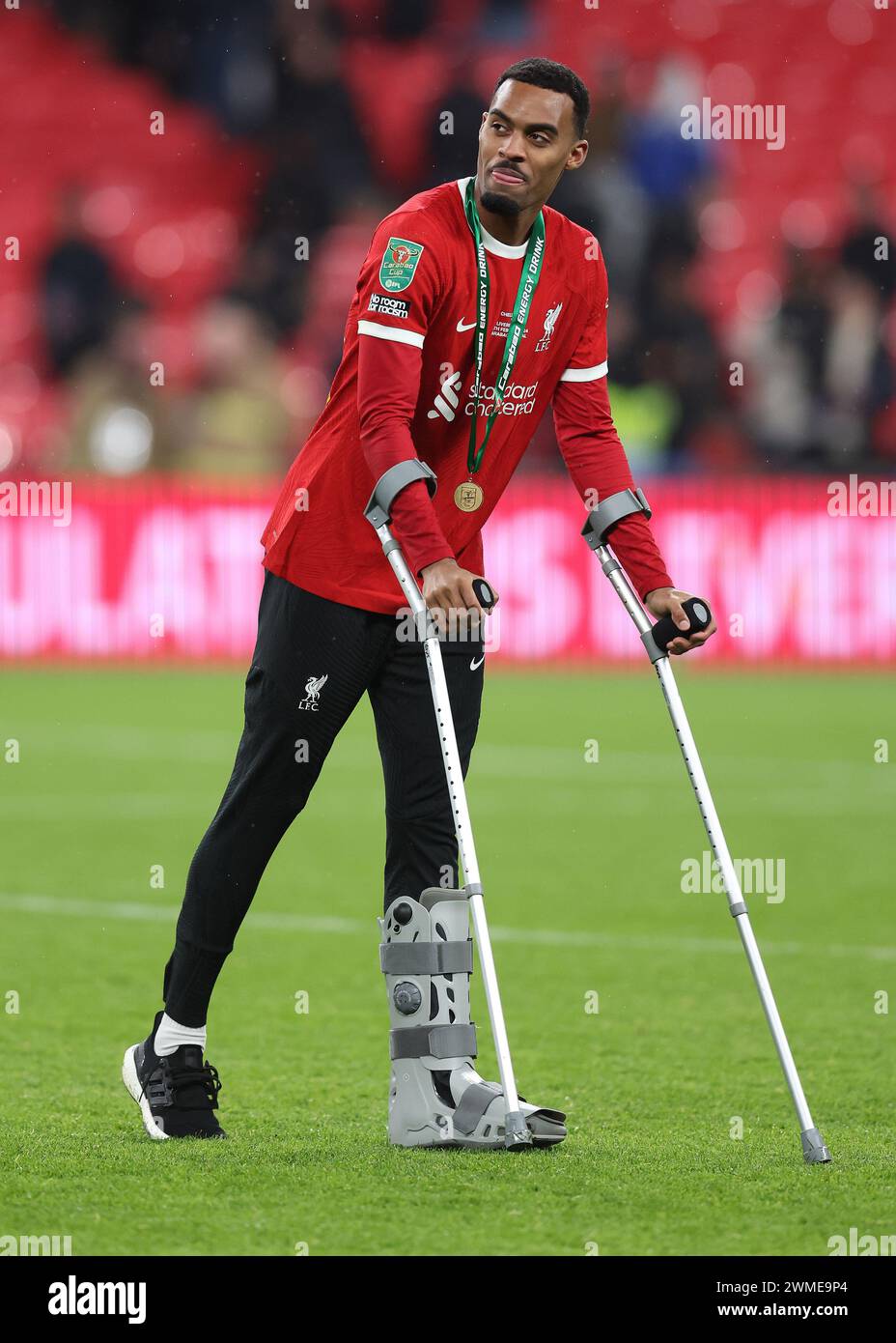 London, UK. 25th Feb, 2024. Ryan Gravenberch of Liverpool on the pitch ...