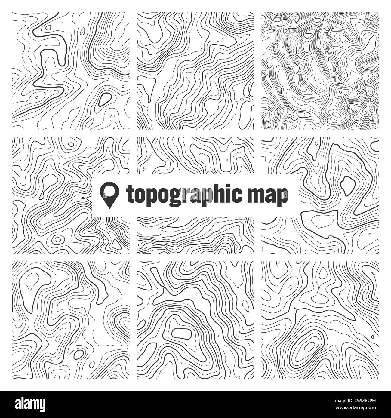 Topographic map with contour lines. Geographic terrain grid, relief ...