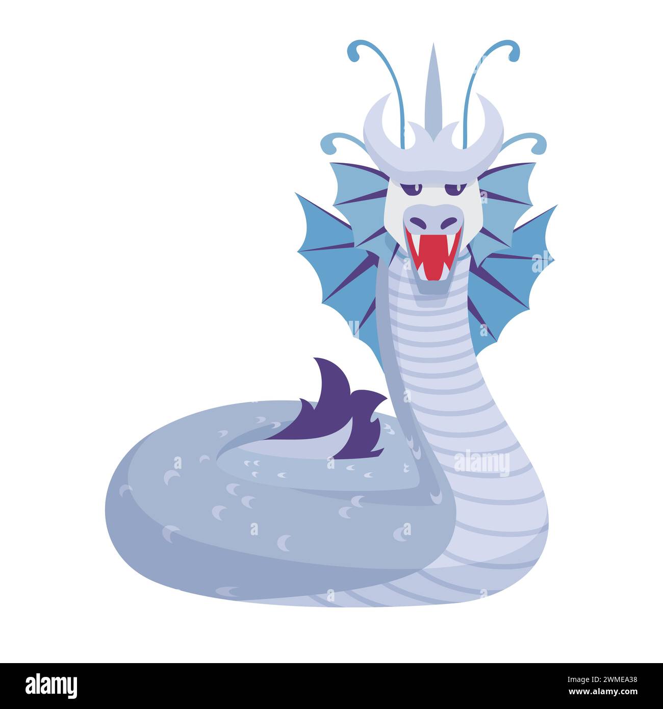 Cute ancient fantasy reptile, fairy tale snake, creature with open ...