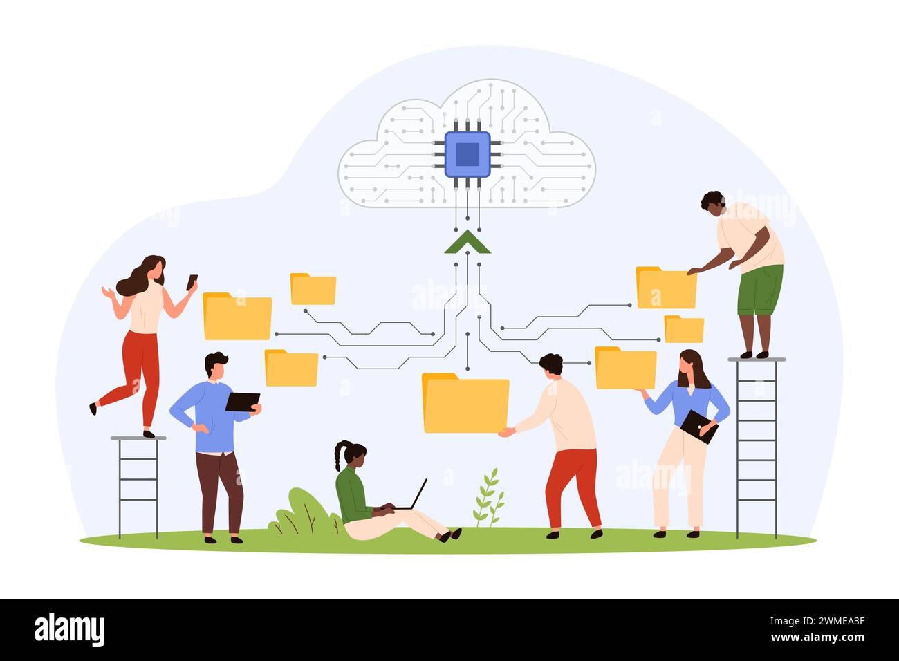 Digital exchange and data transfer over network connection, cloud storage and information backup ...