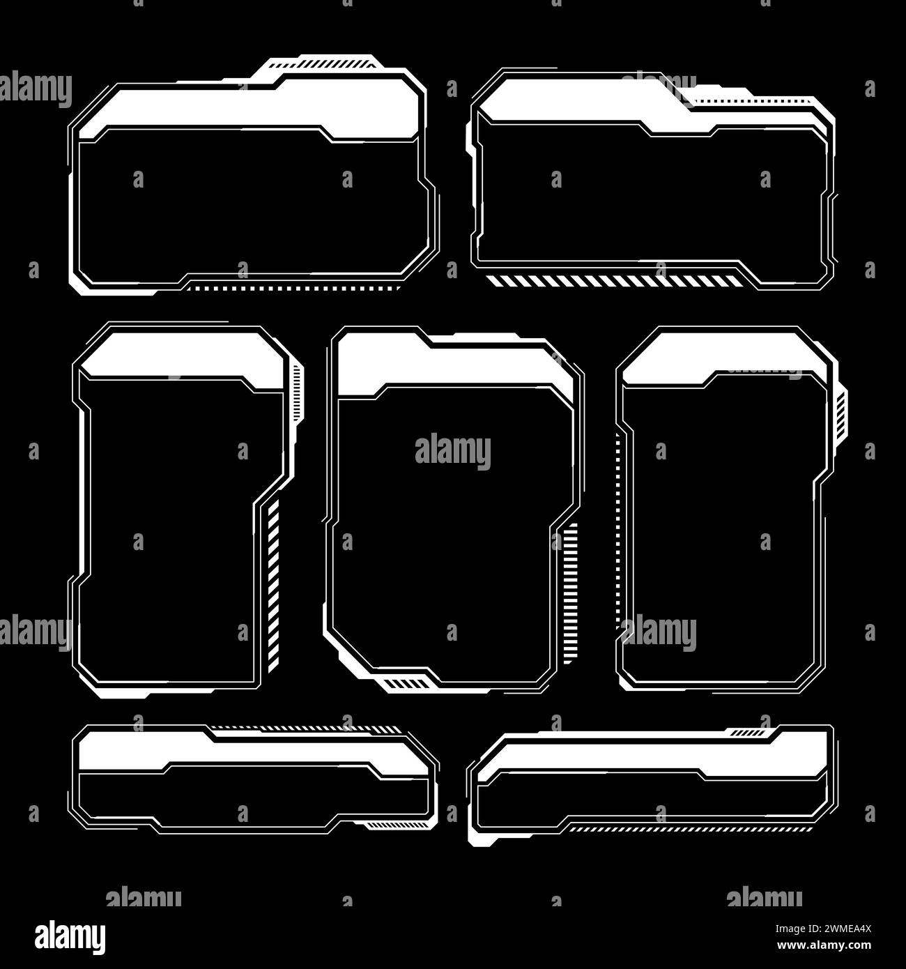 White futuristic HUD, UI elements. Sci-fi user interface text boxes ...