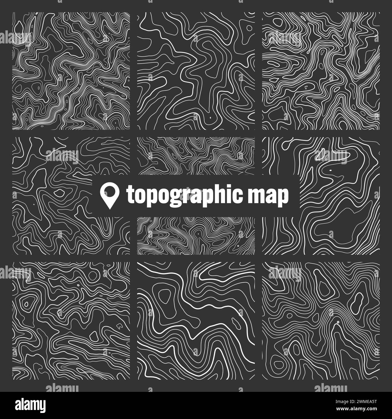 Topographic map with contour lines. Geographic terrain grid, relief ...