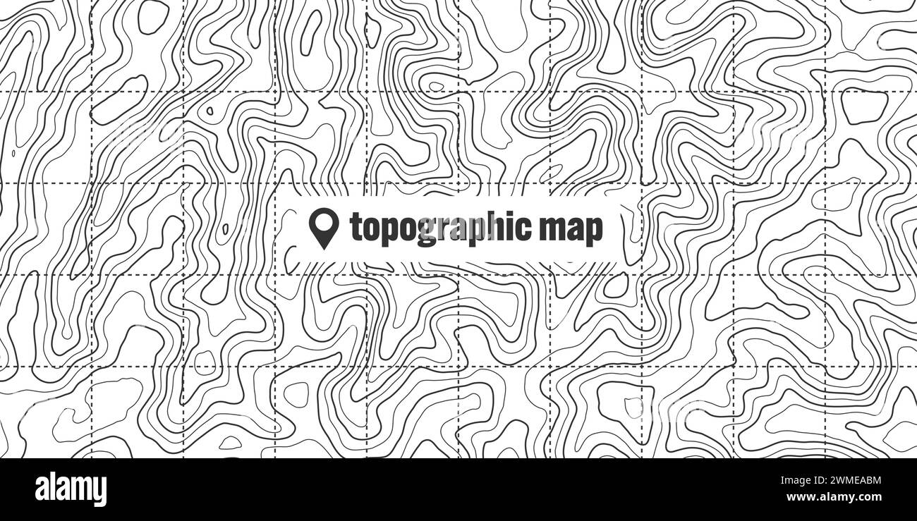 Topographic map with contour lines. Geographic terrain grid, relief ...