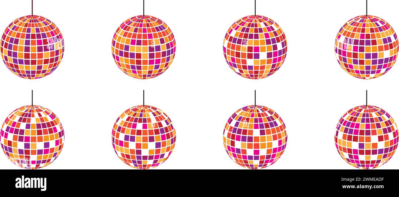 Mirrorballs in retro disco colors. Set of discoball icons. Nightclub ...