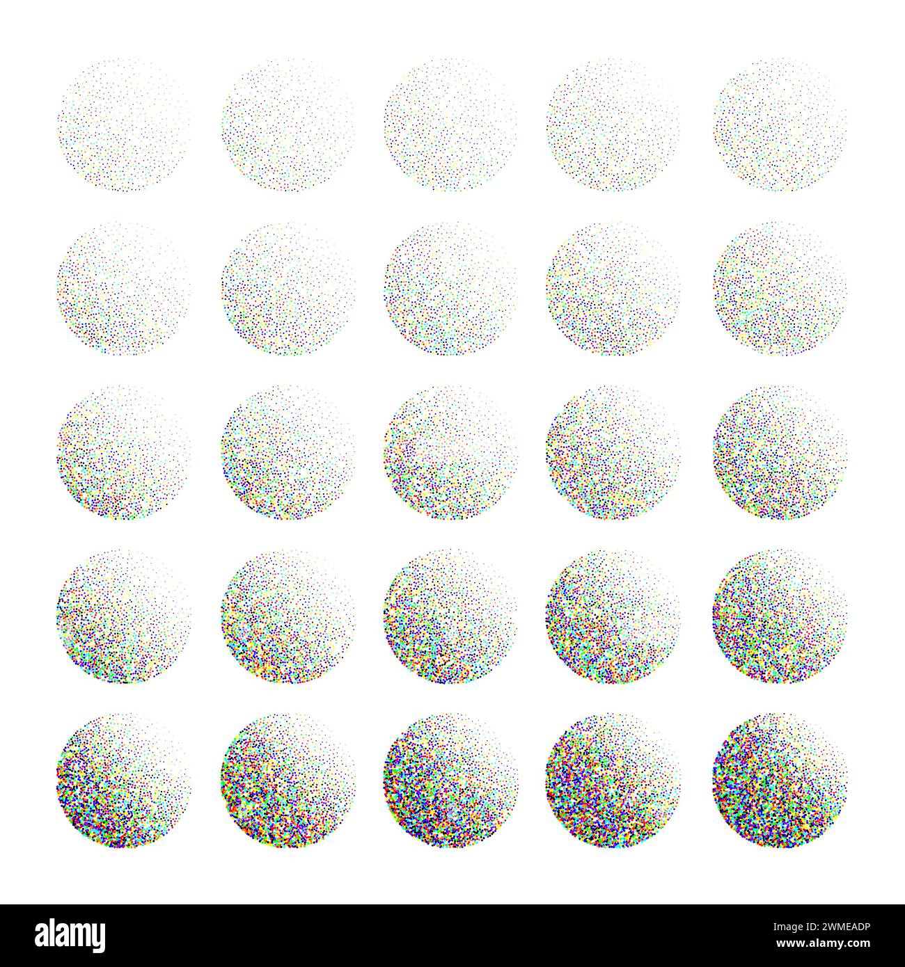 Round shaped dotted objects, vintage stipple elements. Fading gradient ...