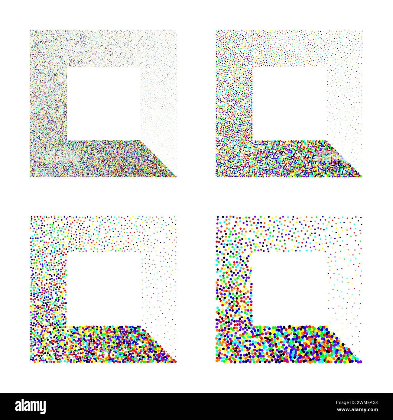 Square shaped dotted objects, stipple elements. Stippling, dotwork ...