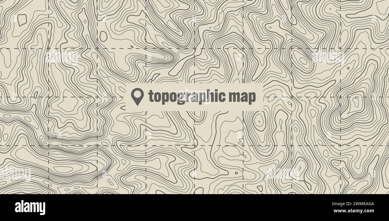Topographic map with contour lines. Geographic terrain grid, relief ...