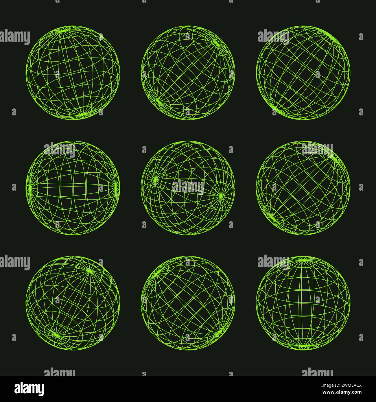 Wireframe shapes, lined sphere. Perspective mesh, 3d grid. Low poly ...
