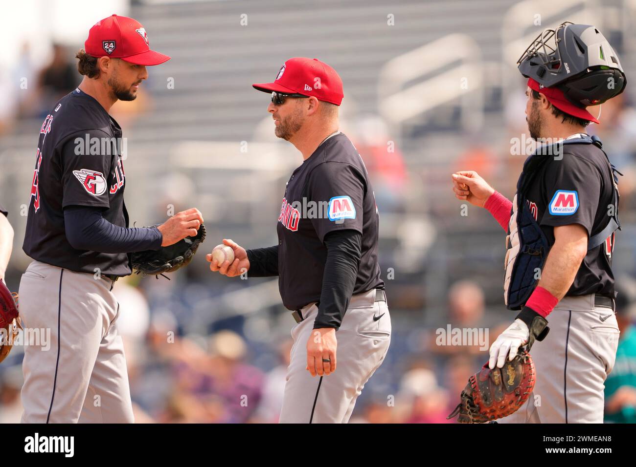 Cleveland Guardians starting pitcher Tyler Beede is taken out of the ...