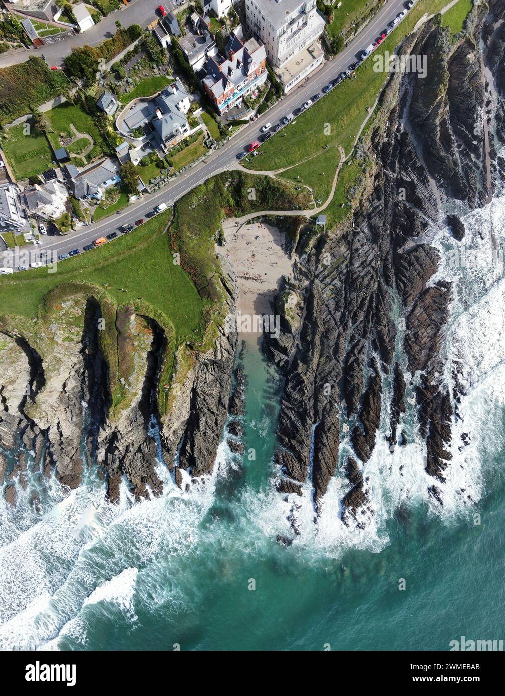 Sunny drone view of the Esplanade and Barricane Beach - Woolacombe ...