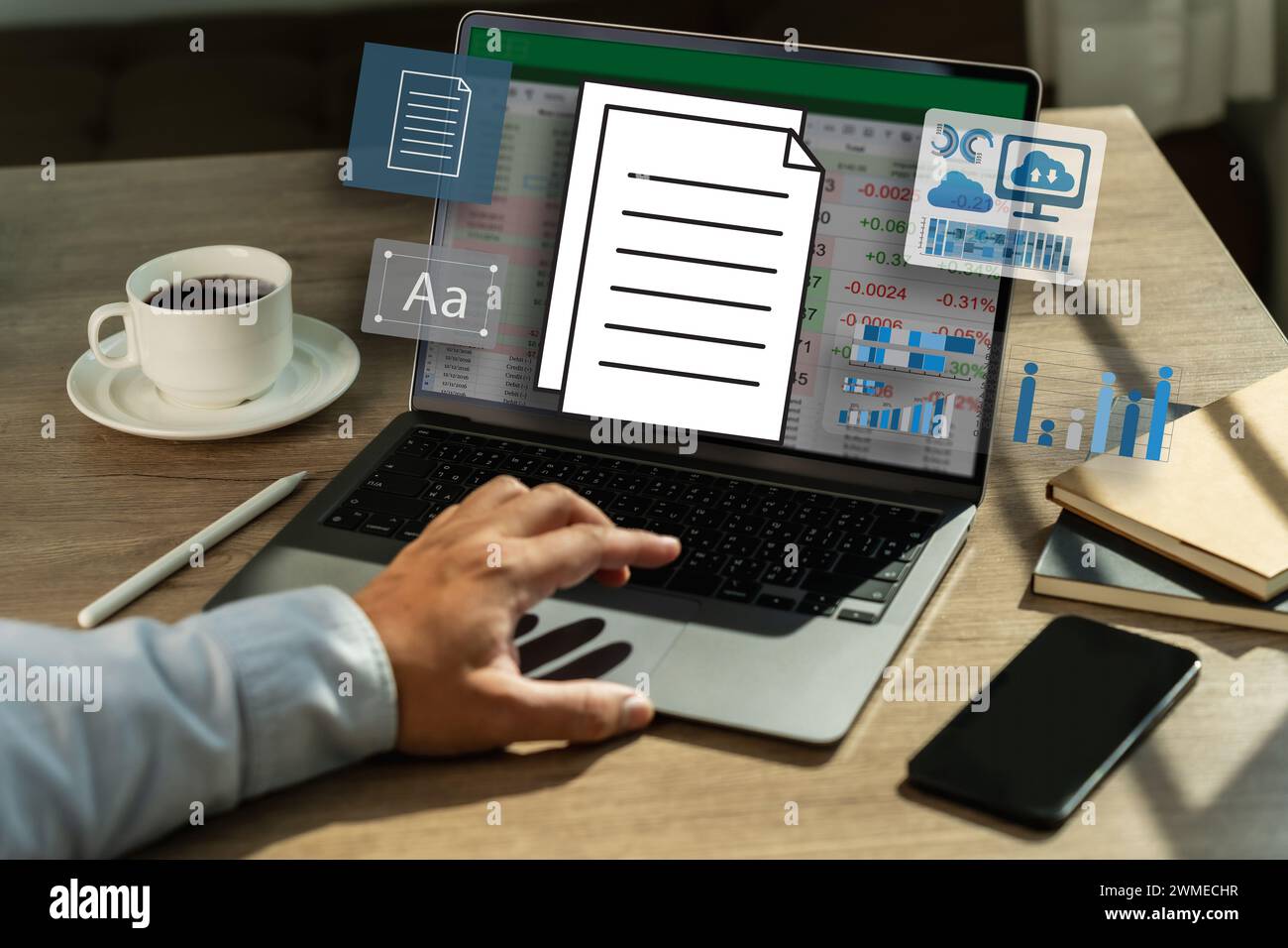 businessman working with data and graphs in spreadsheet documents for ...