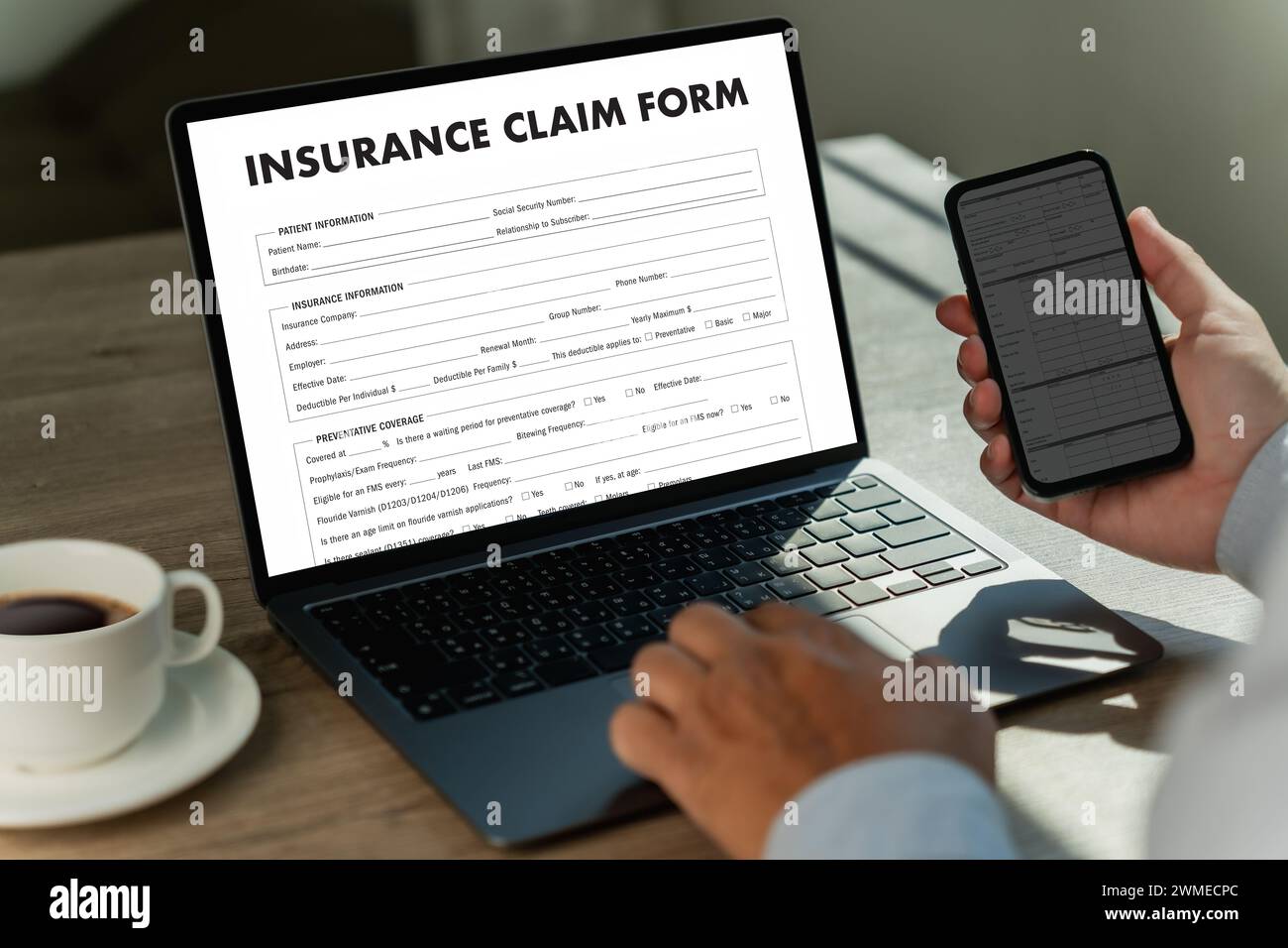 Insurance claim form on computer Document Application Stock Photo - Alamy