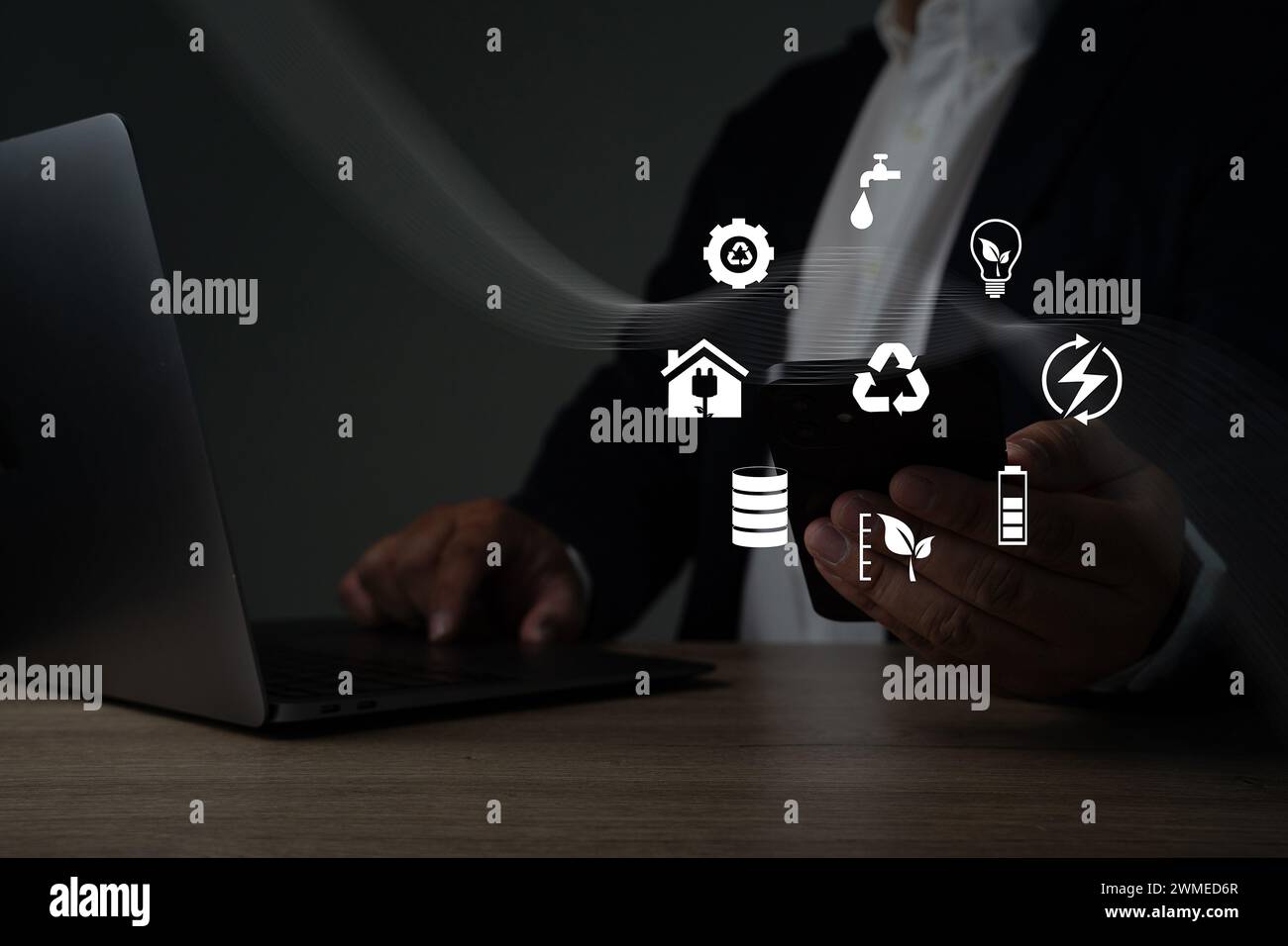 Reduce CO2 emissions and carbon Businessman working virtual modern ...