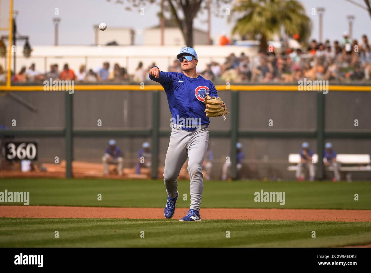 Chicago Cubs second baseman Matt Shaw (77) throws the ball to first ...