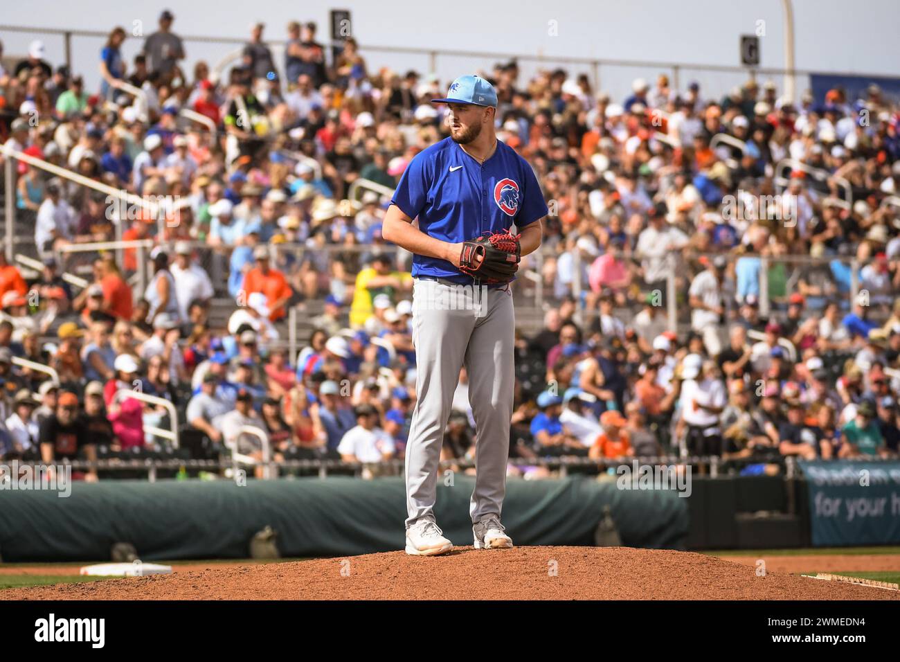 Chicago Cubs relief pitcher Luke Little (43) throws against the San Francisco Giants in the ...