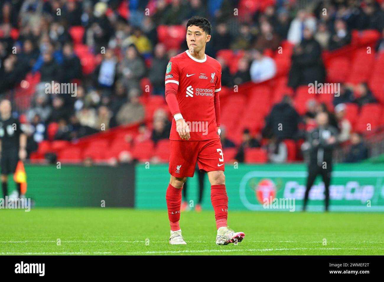 Wataru Endo, Liverpool player in action during the EFL Cup Final match ...