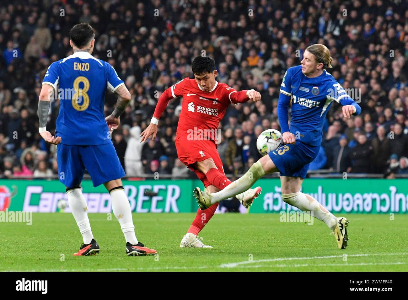 Wataru Endo, Liverpool player in action during the EFL Cup Final match ...