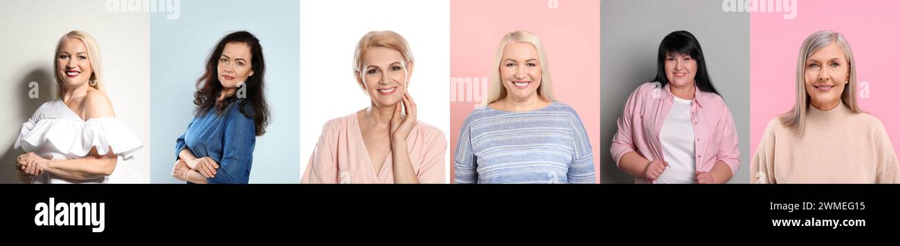 Beautiful ladies on different color backgrounds, collection of photos ...