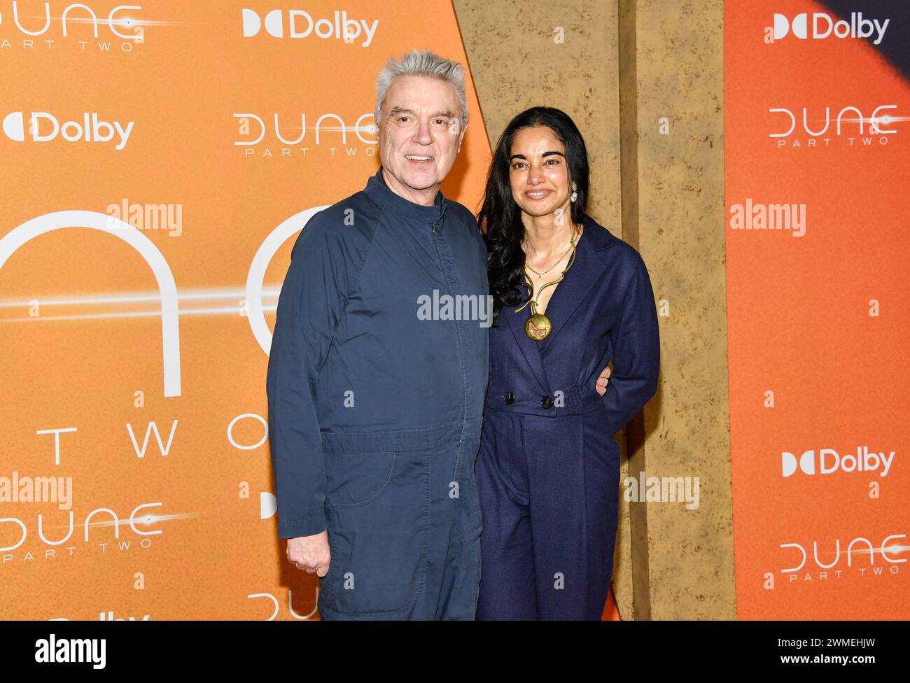 David Byrne, left, and Mala Gaonkar attend the premiere of "Dune: Part ...