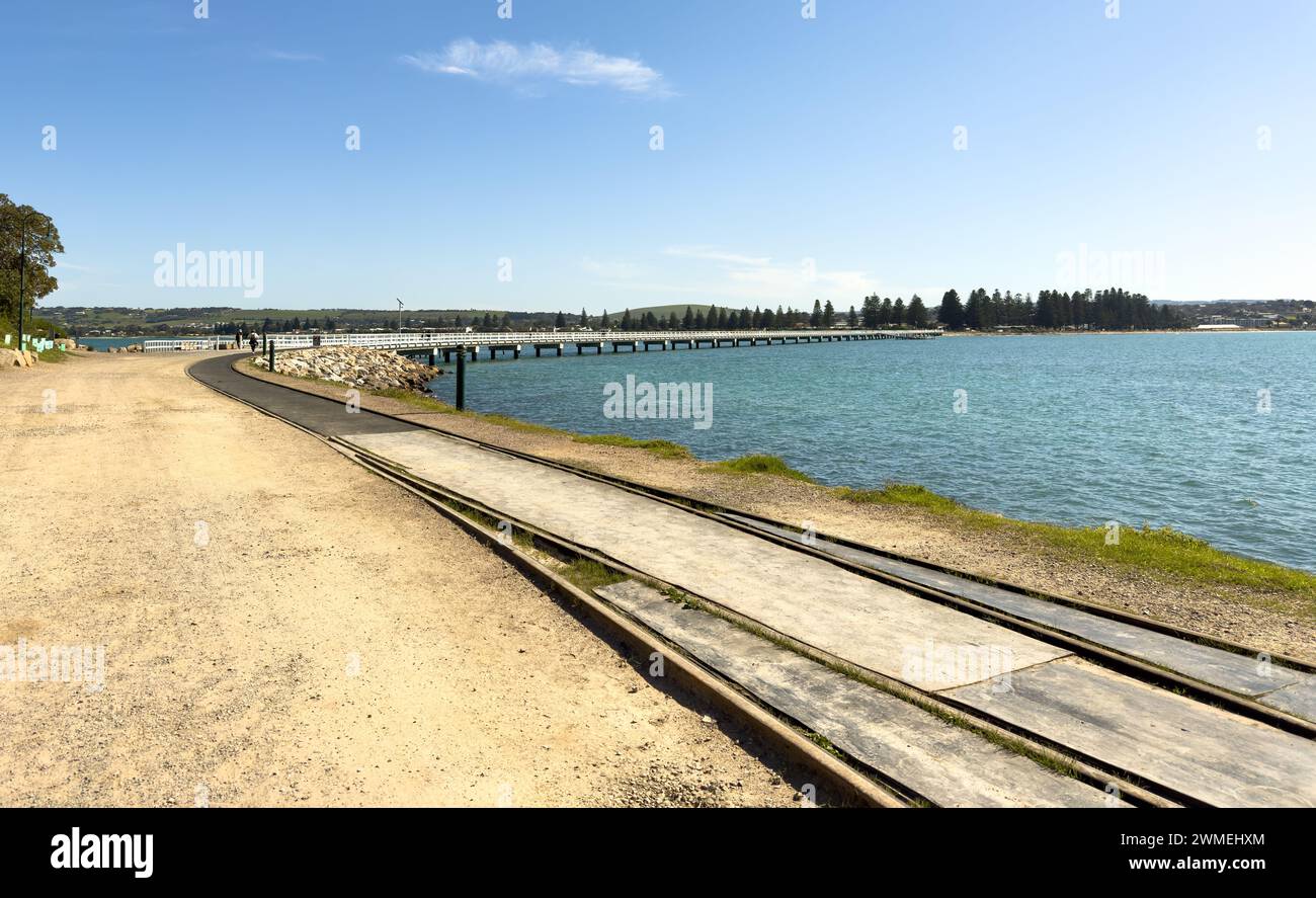 Landscape views of the causeway to Granite Island in Victor Harbor on ...