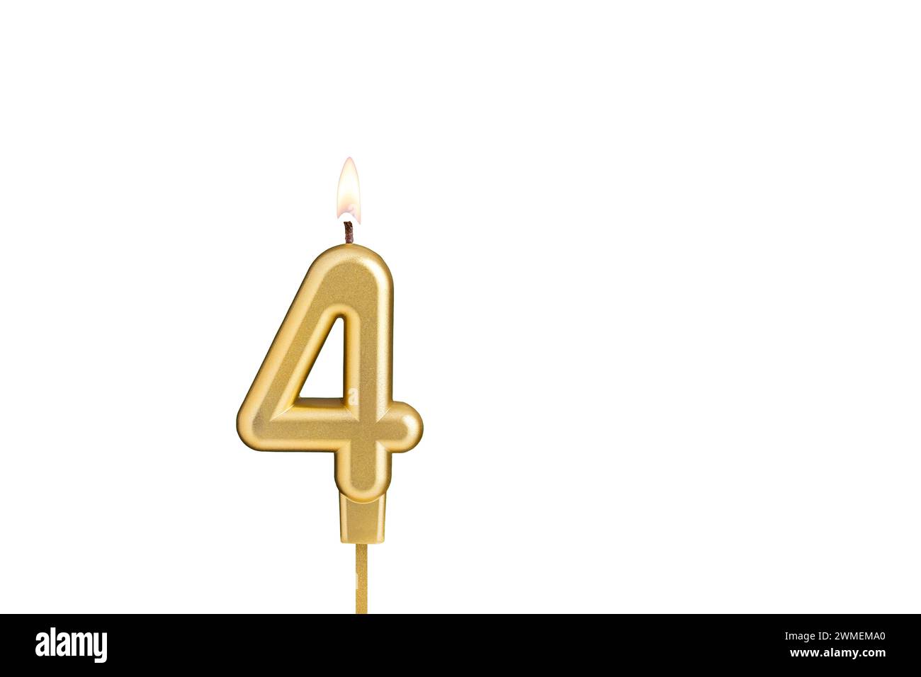 Golden number 4 birthday candle on white background Stock Photo - Alamy
