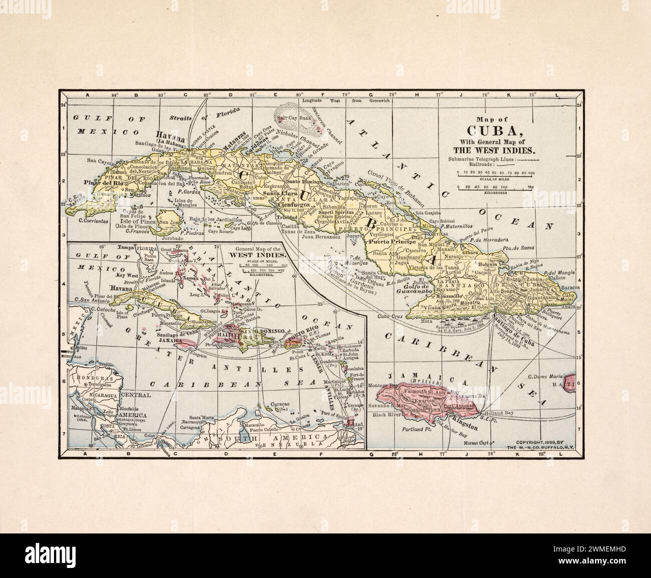 Vintage Map of Cuba with general map of the West Indies. circa 1890s ...
