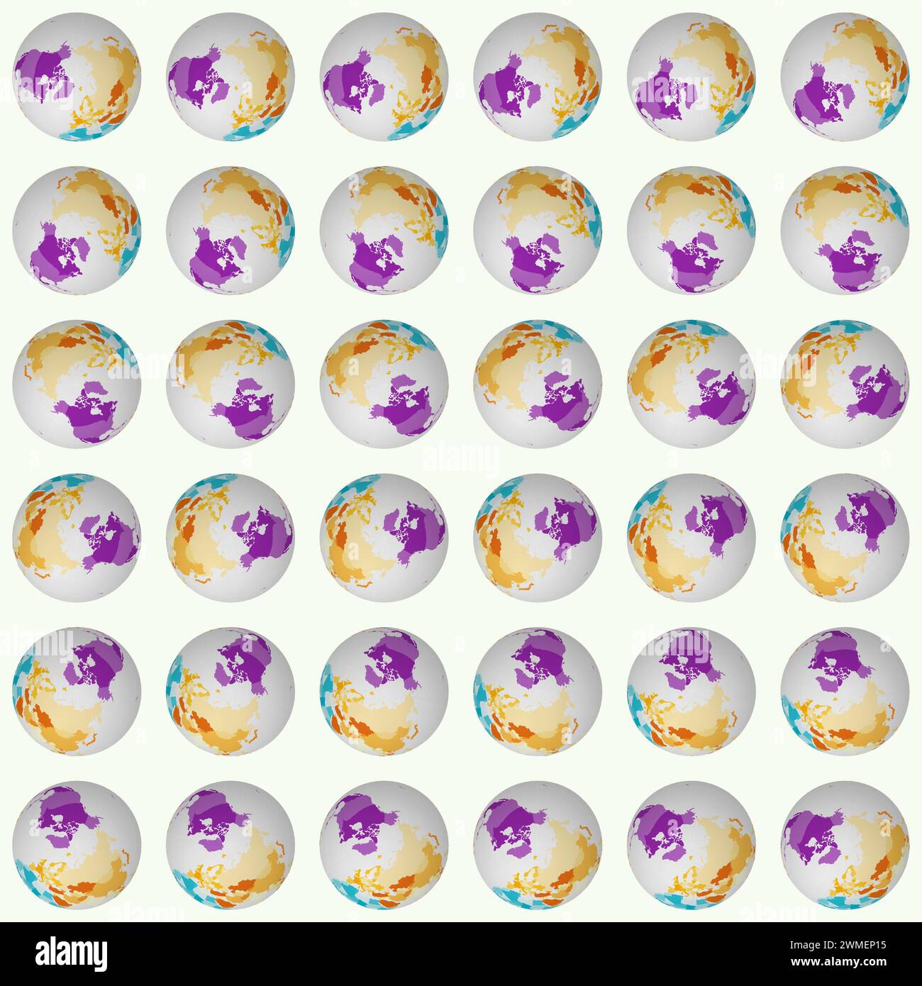 Collection of globes. North pole sphere view. Rotation step 10 degrees ...